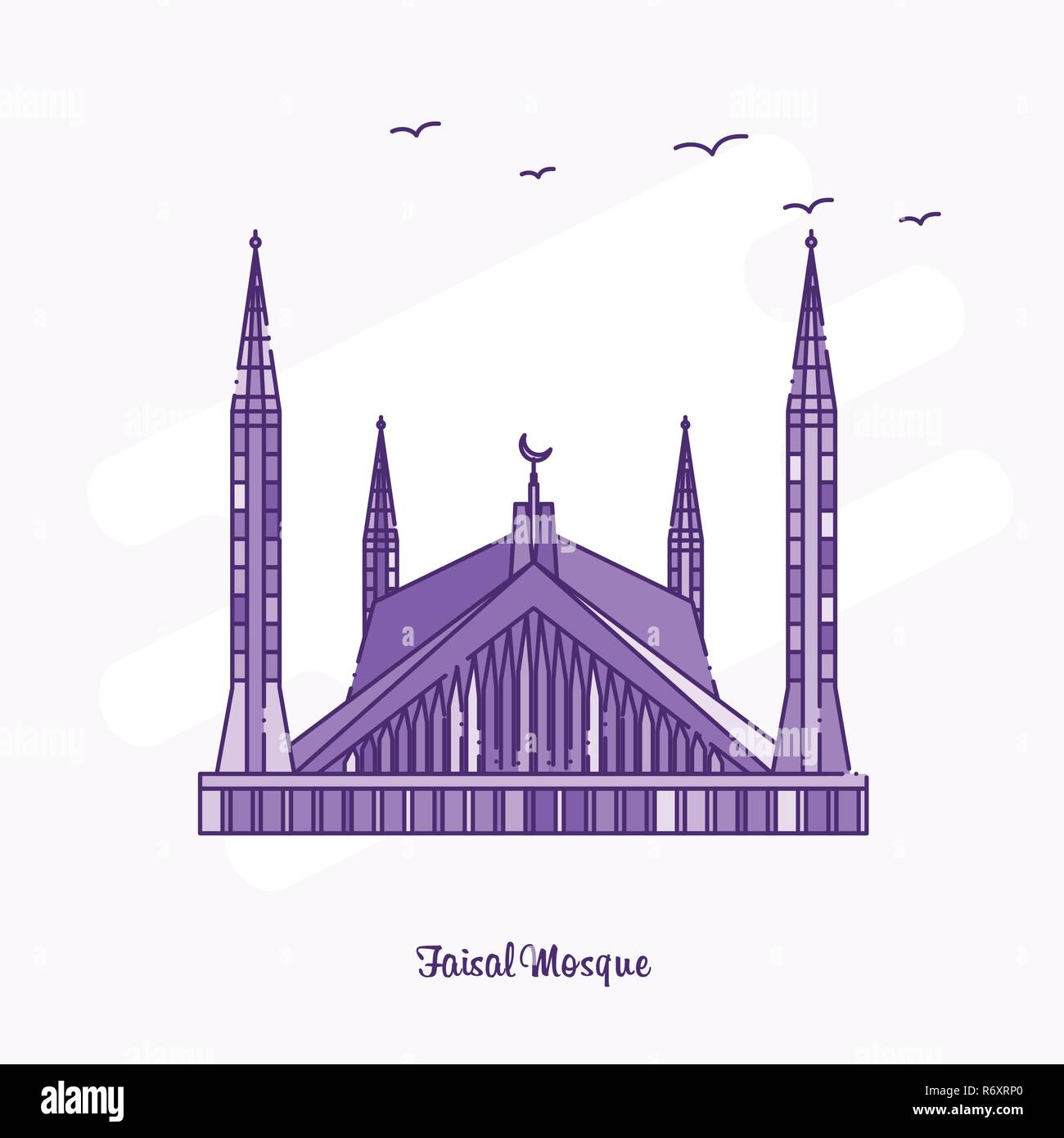 FAISAL MOSQUE Landmark Purple Dotted Line skyline vector illustration ...