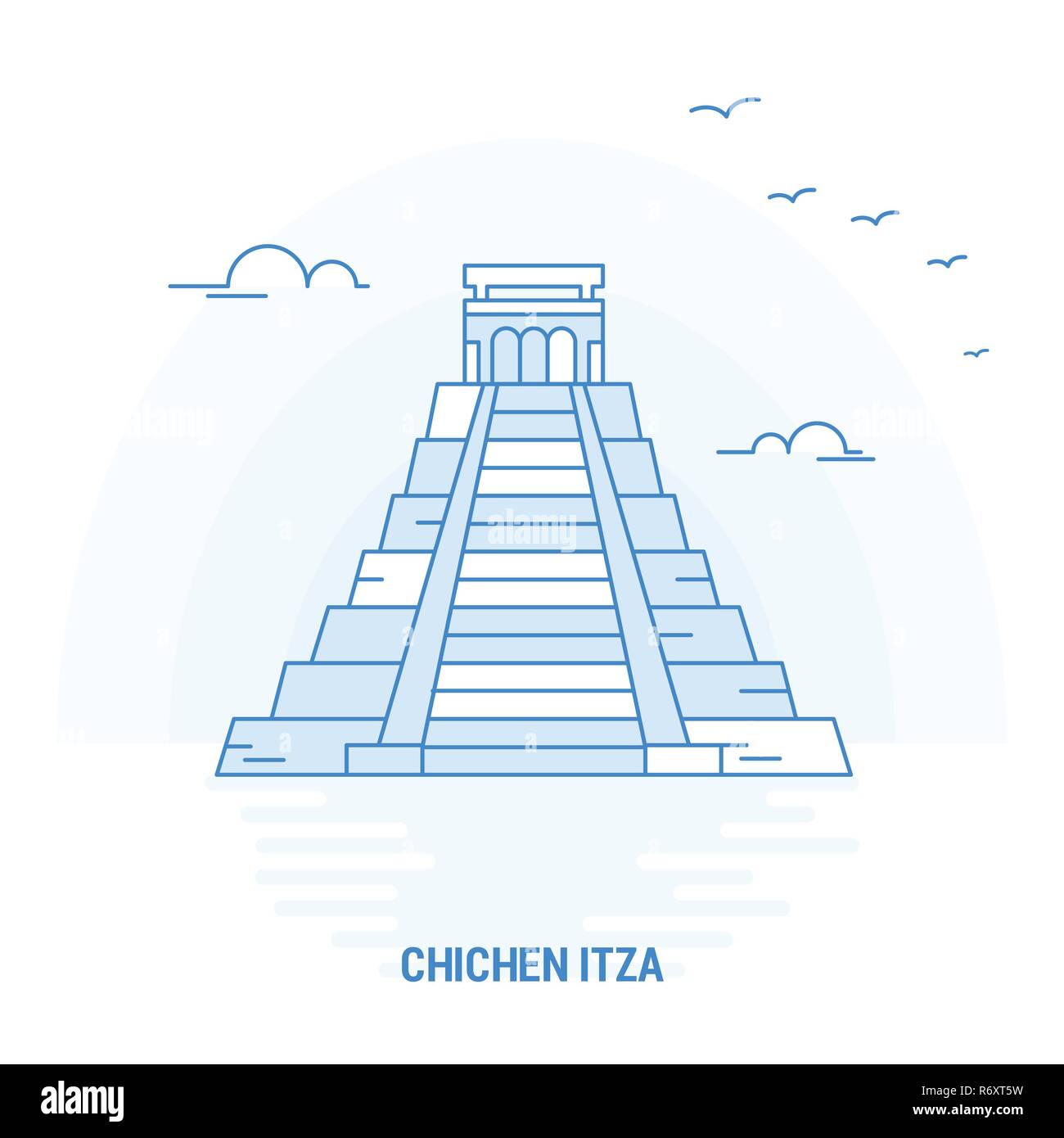 CHICHEN ITZA Blue Landmark. Creative background and Poster Template ...