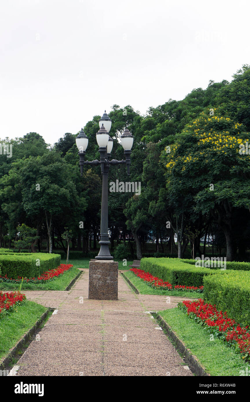 garden red flowers chandelier post trees Curitiba city Brazil Stock ...