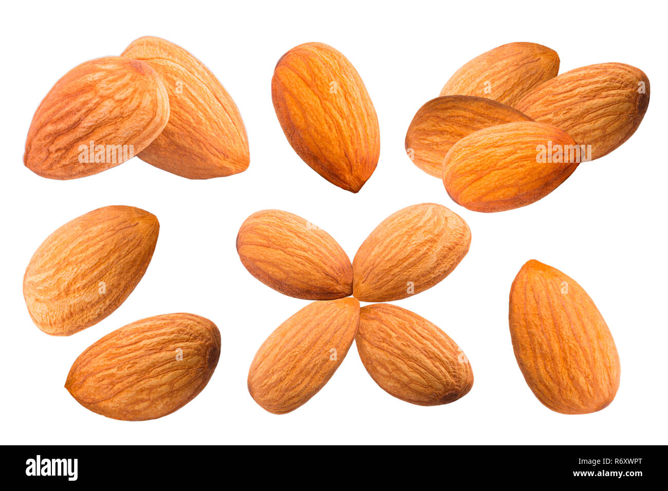 collection of sweet almonds isolated on white Stock Photo - Alamy