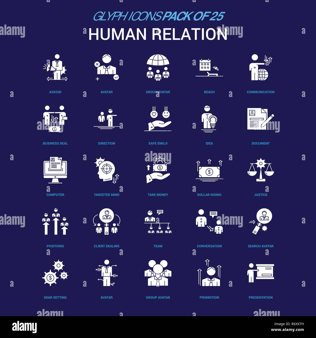 Human Relation White icon over Blue background. 25 Icon Pack Stock ...