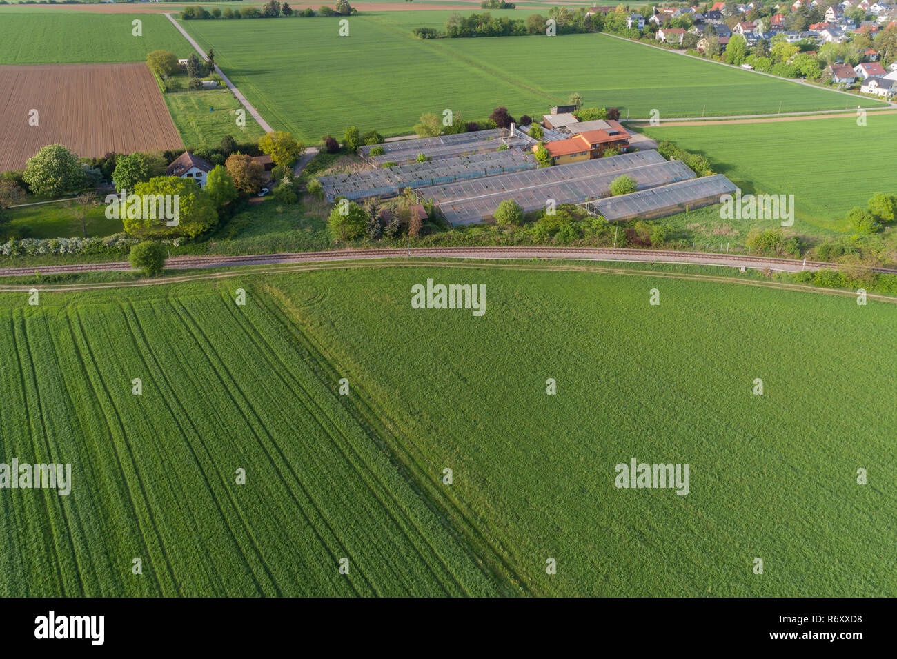 aerial view of a greenhouse plant of a vegetable garden Stock Photo - Alamy