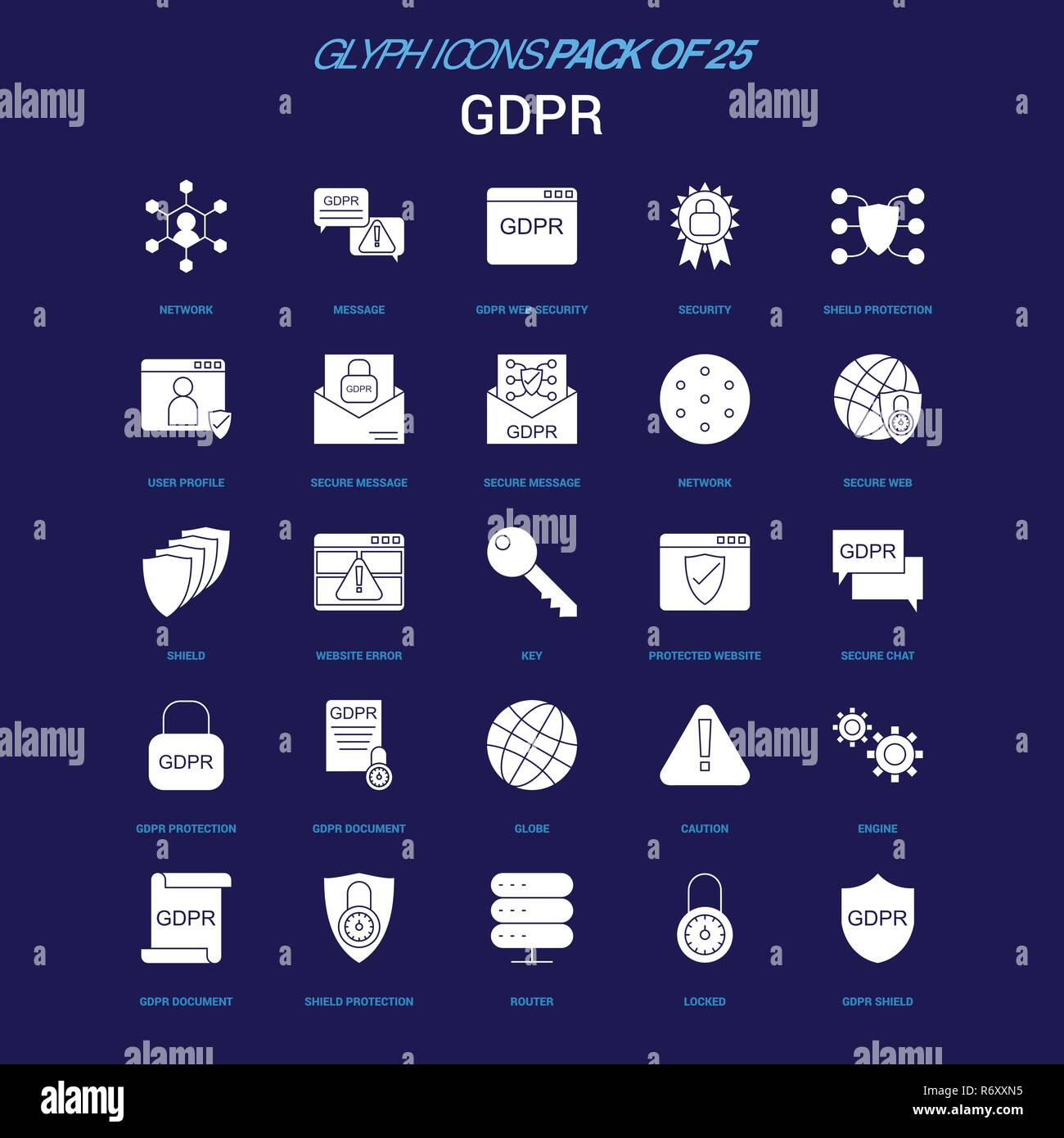 GDPR White icon over Blue background. 25 Icon Pack Stock Vector Image ...