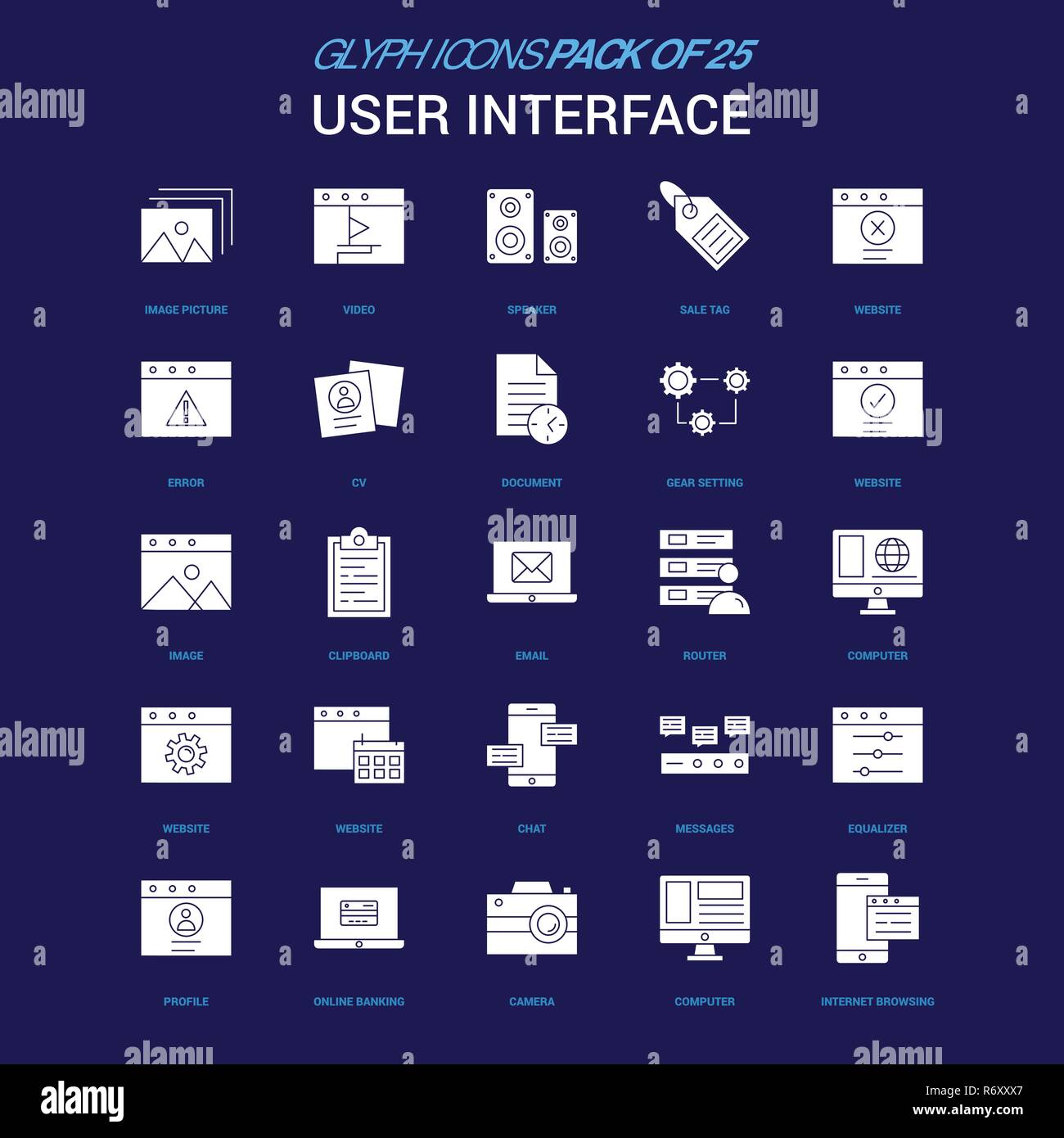 User Interface White icon over Blue background. 25 Icon Pack Stock ...