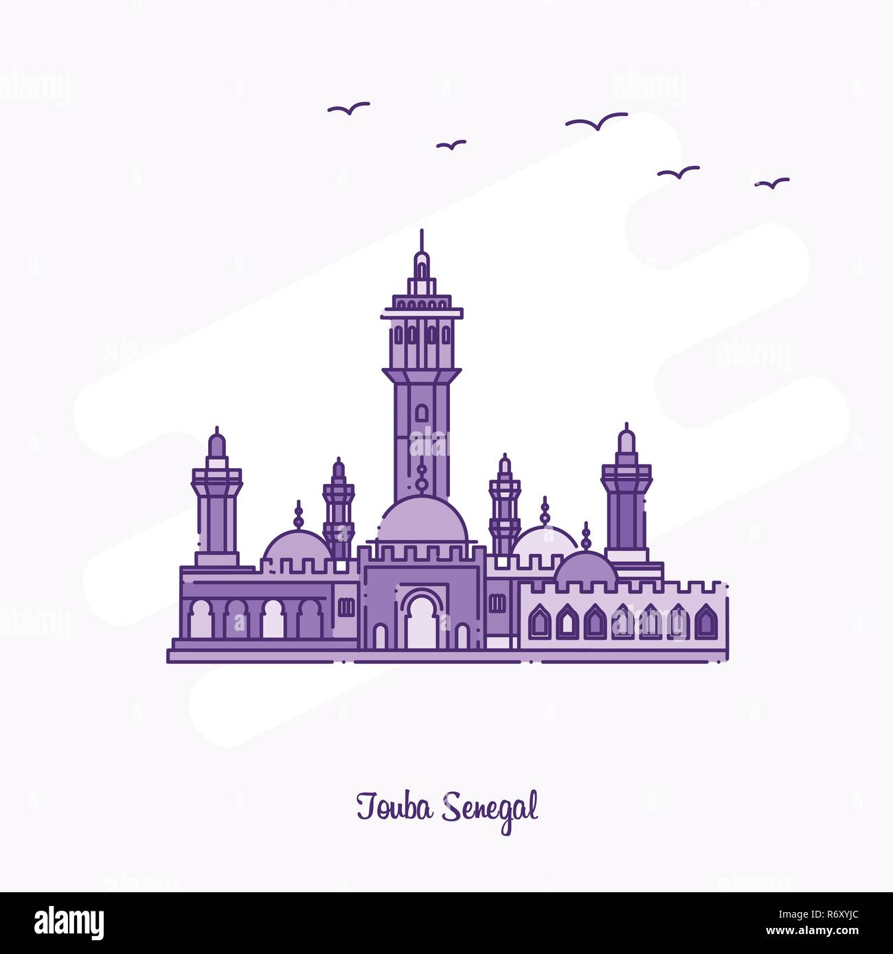 TOUBA SENEGAL Landmark Purple Dotted Line skyline vector illustration ...