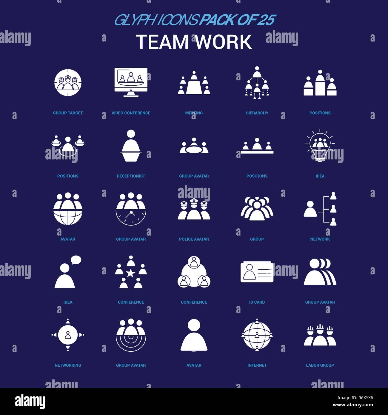 Team Work White icon over Blue background. 25 Icon Pack Stock Vector ...