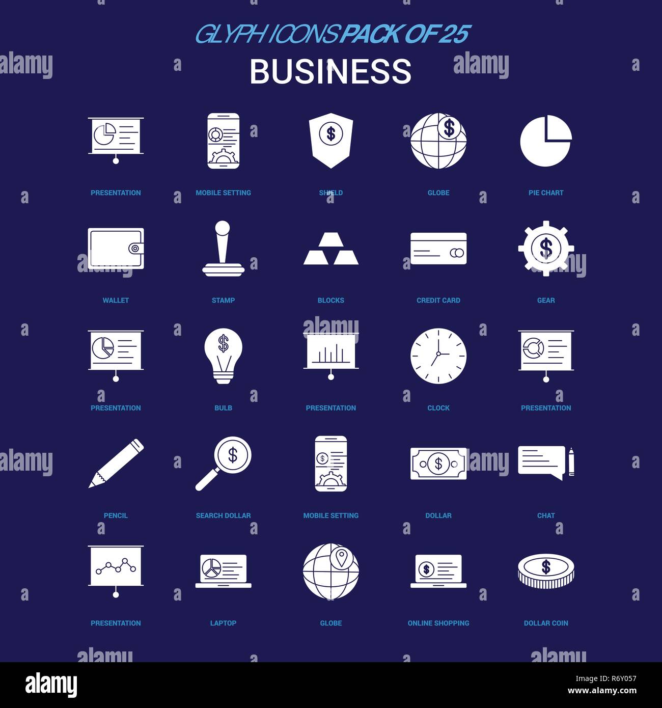 Business White icon over Blue background. 25 Icon Pack Stock Vector ...