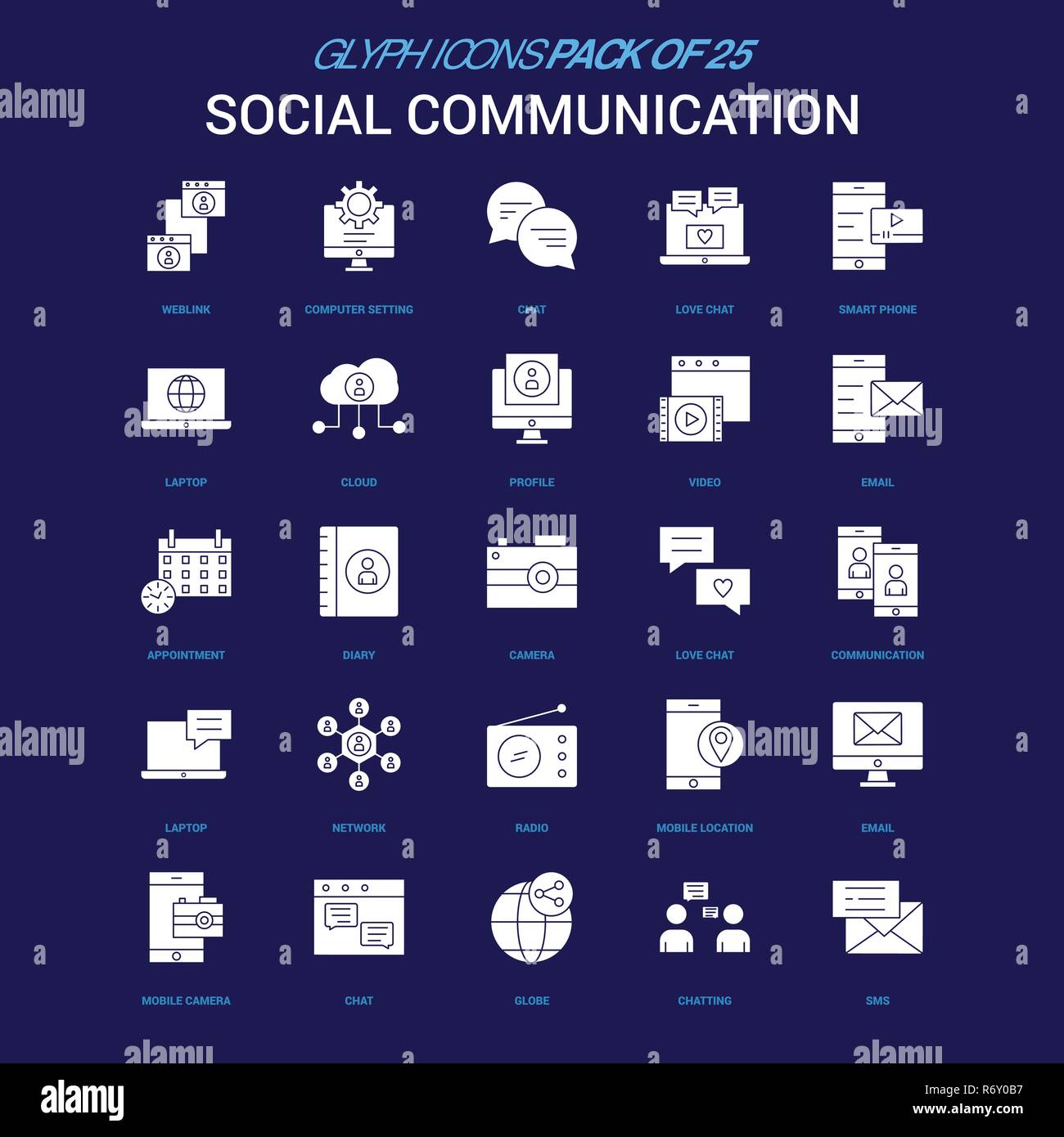 Social Communication White icon over Blue background. 25 Icon Pack ...