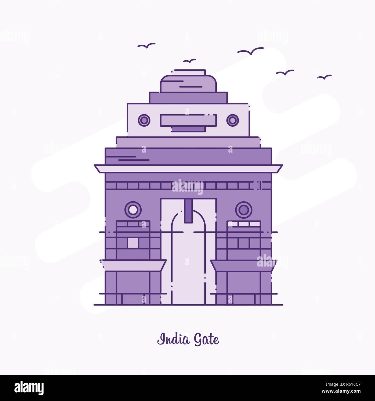INDIA GATE Landmark Purple Dotted Line skyline vector illustration ...