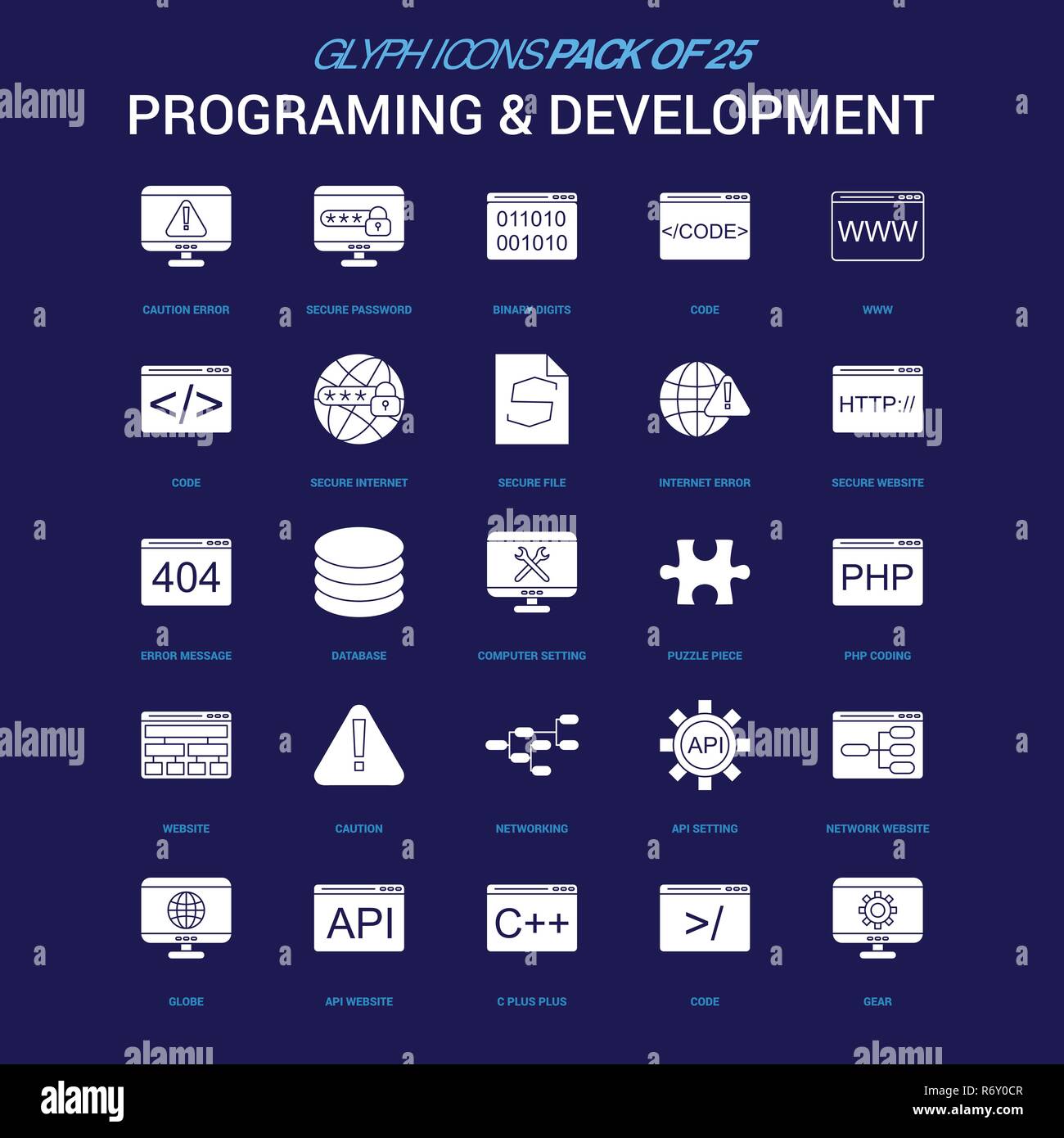 Programming and Developement White icon over Blue background. 25 Icon ...