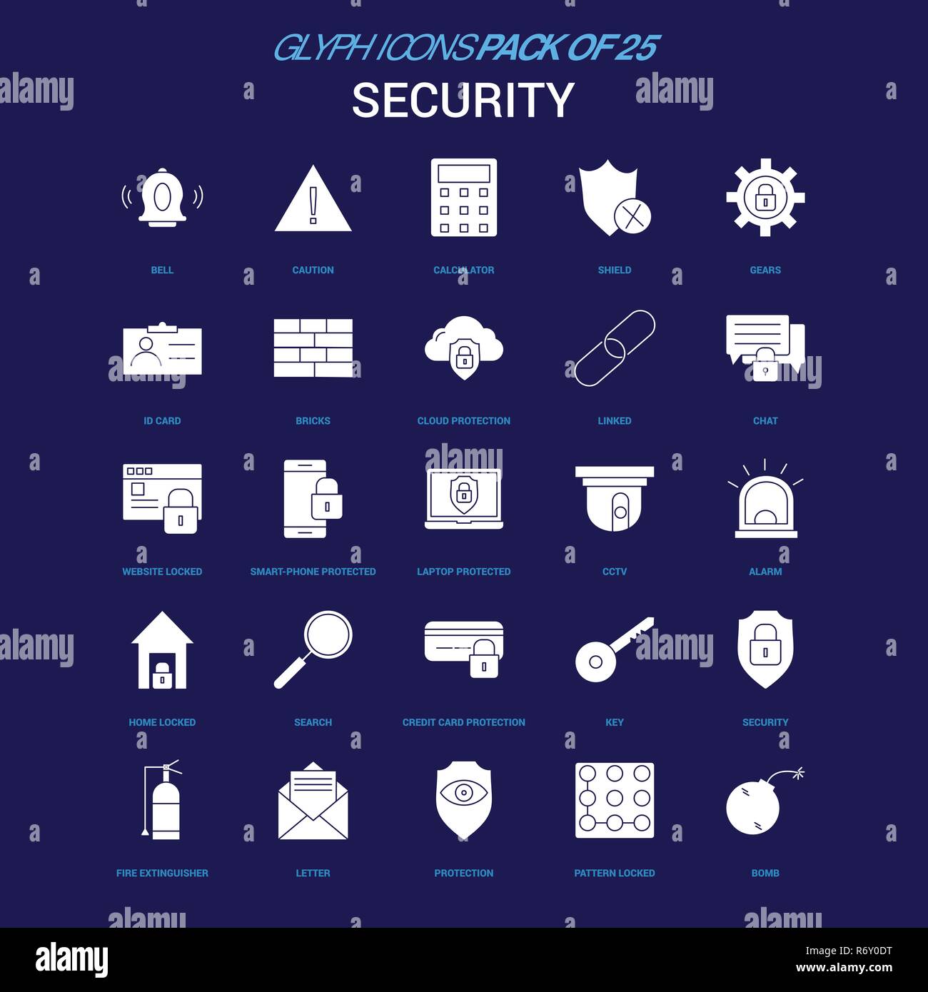 Security White icon over Blue background. 25 Icon Pack Stock Vector ...