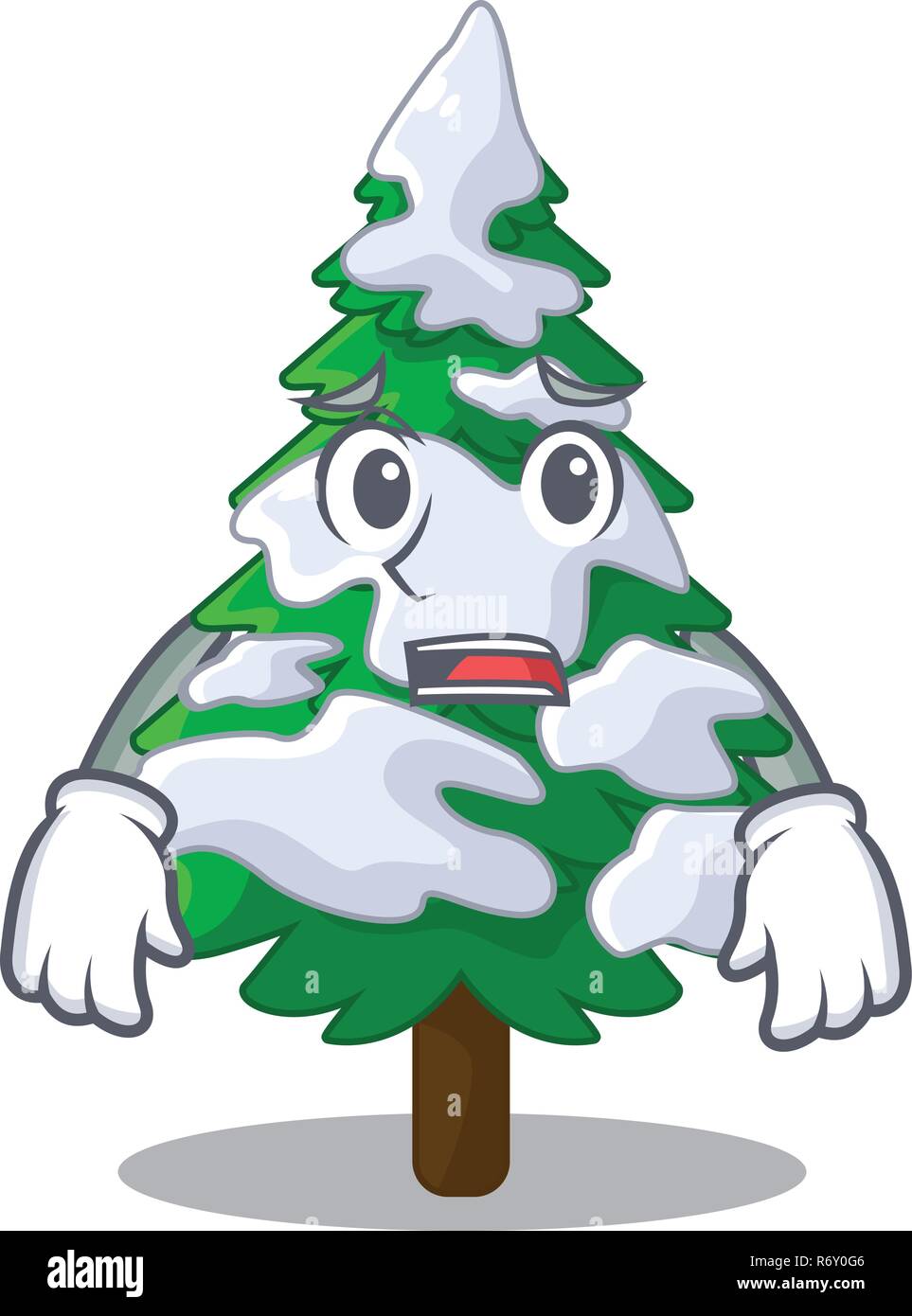 Afraid realistic fir tree in snow mascot Stock Vector Image & Art - Alamy