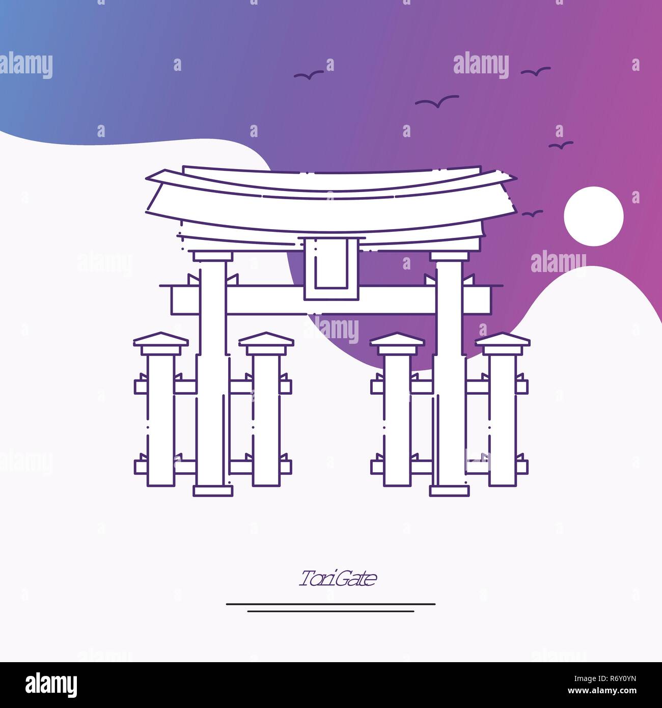 Travel TORI GATE Poster Template. Purple creative background Stock ...