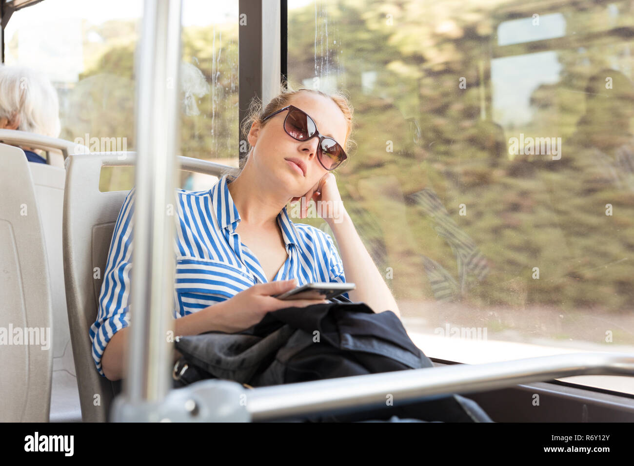 Bus women sleep hi-res stock photography and images - Alamy