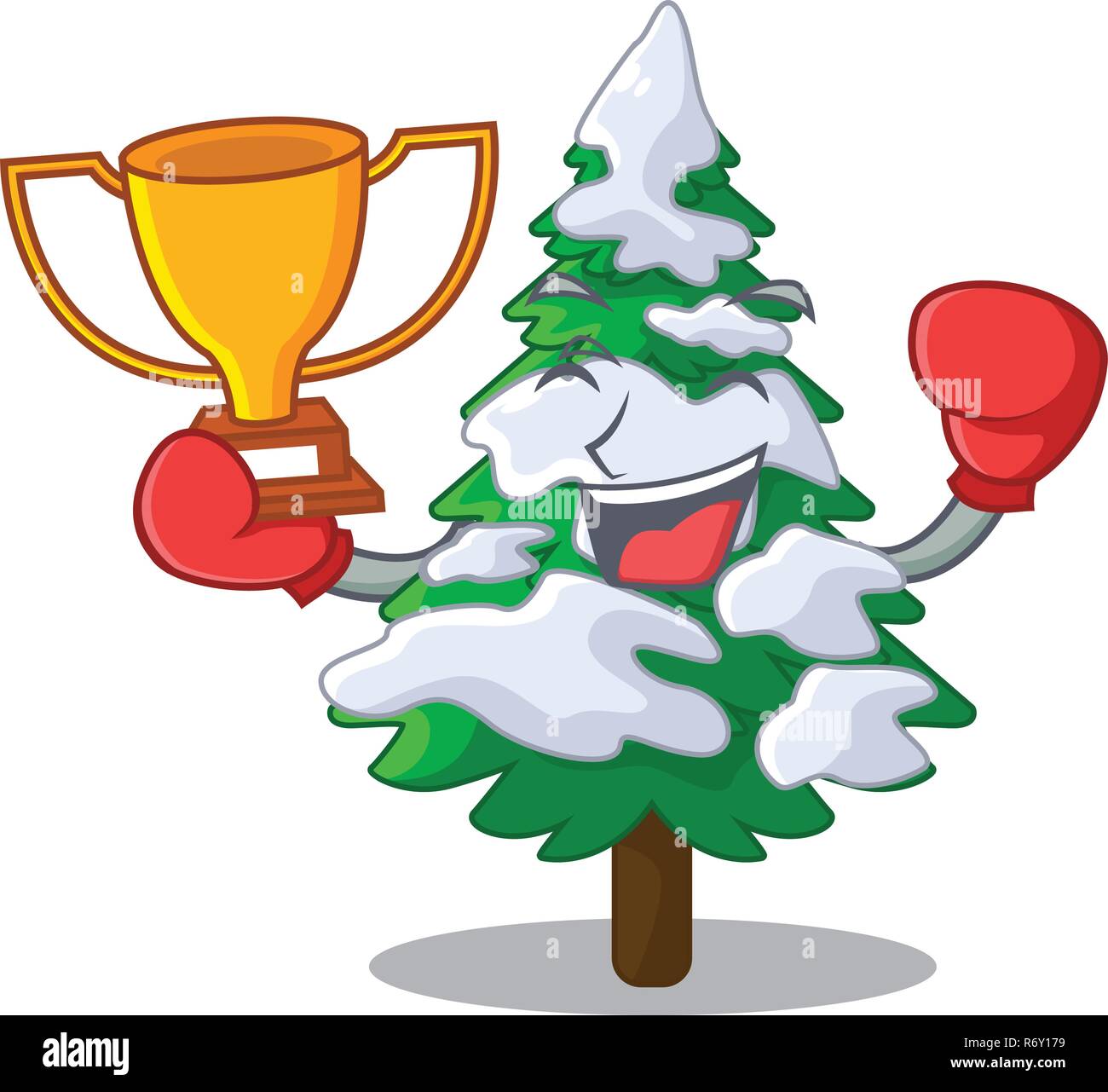 Boxing winner fir with snow christmas tree cartoon Stock Vector Image ...