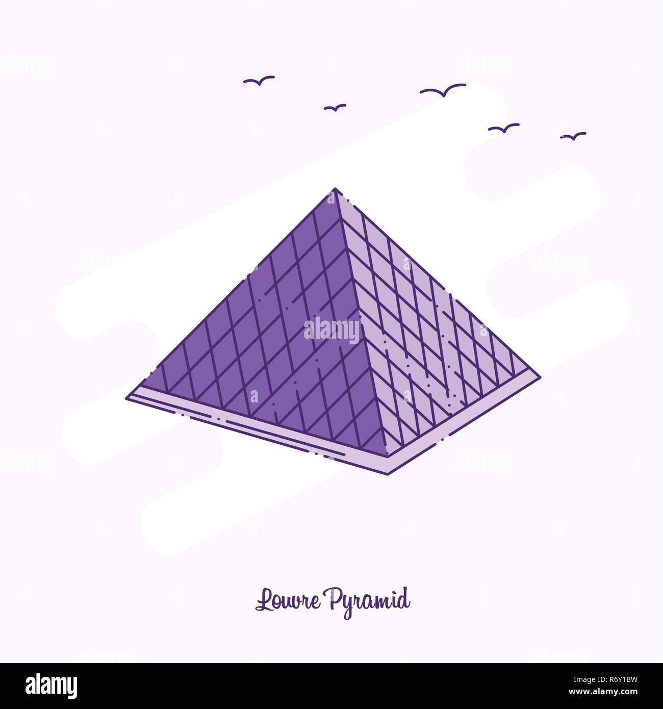 LOUVRE PYRAMID Landmark Purple Dotted Line skyline vector illustration ...