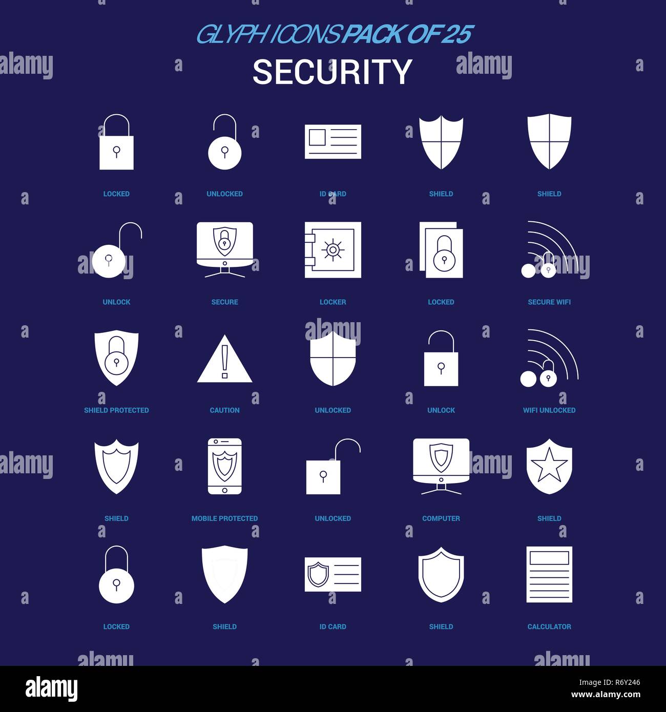 Security White icon over Blue background. 25 Icon Pack Stock Vector ...