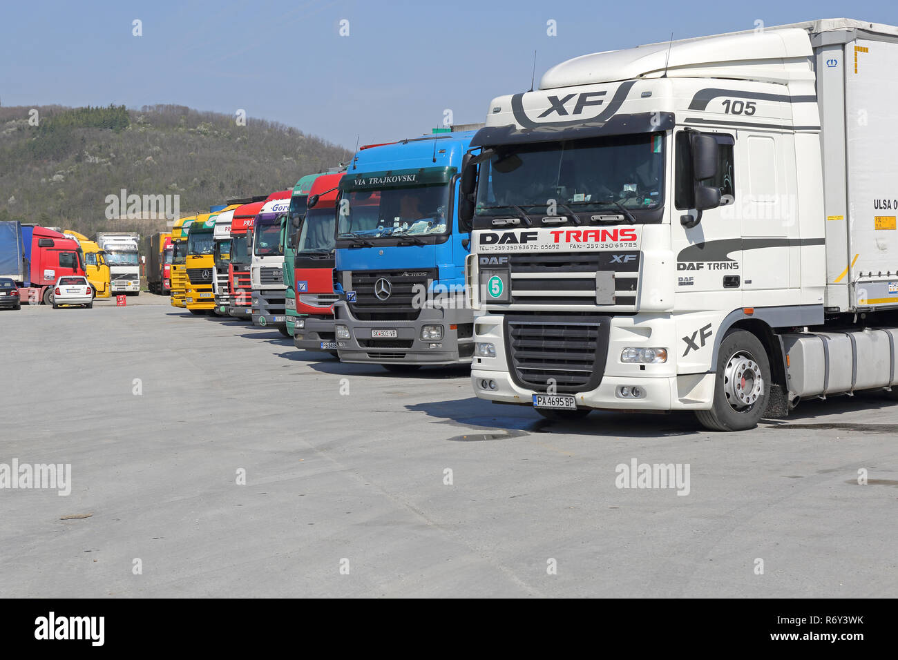 Belgrade, Serbia - April 11, 2015: Parked Lorry Semi Trucks at ...