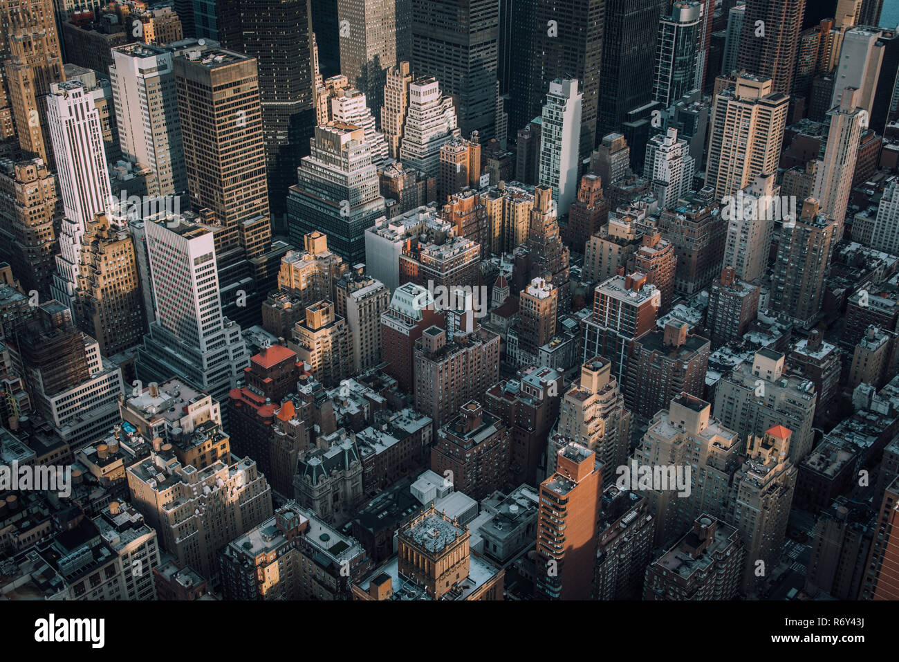 A bird's eye view of buildings in Midtown Manhattan, New York City ...