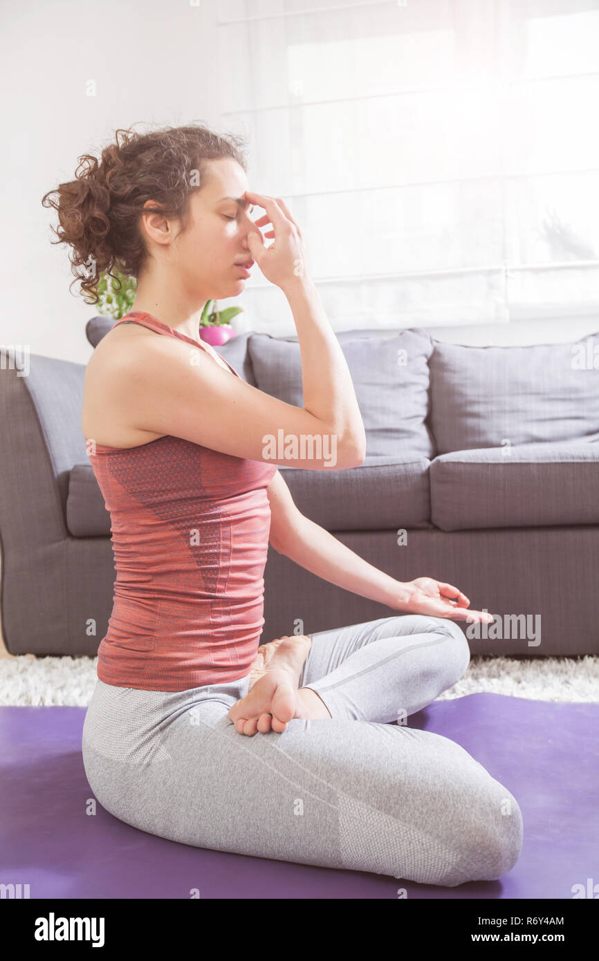 Yoga breathing exercise Stock Photo - Alamy