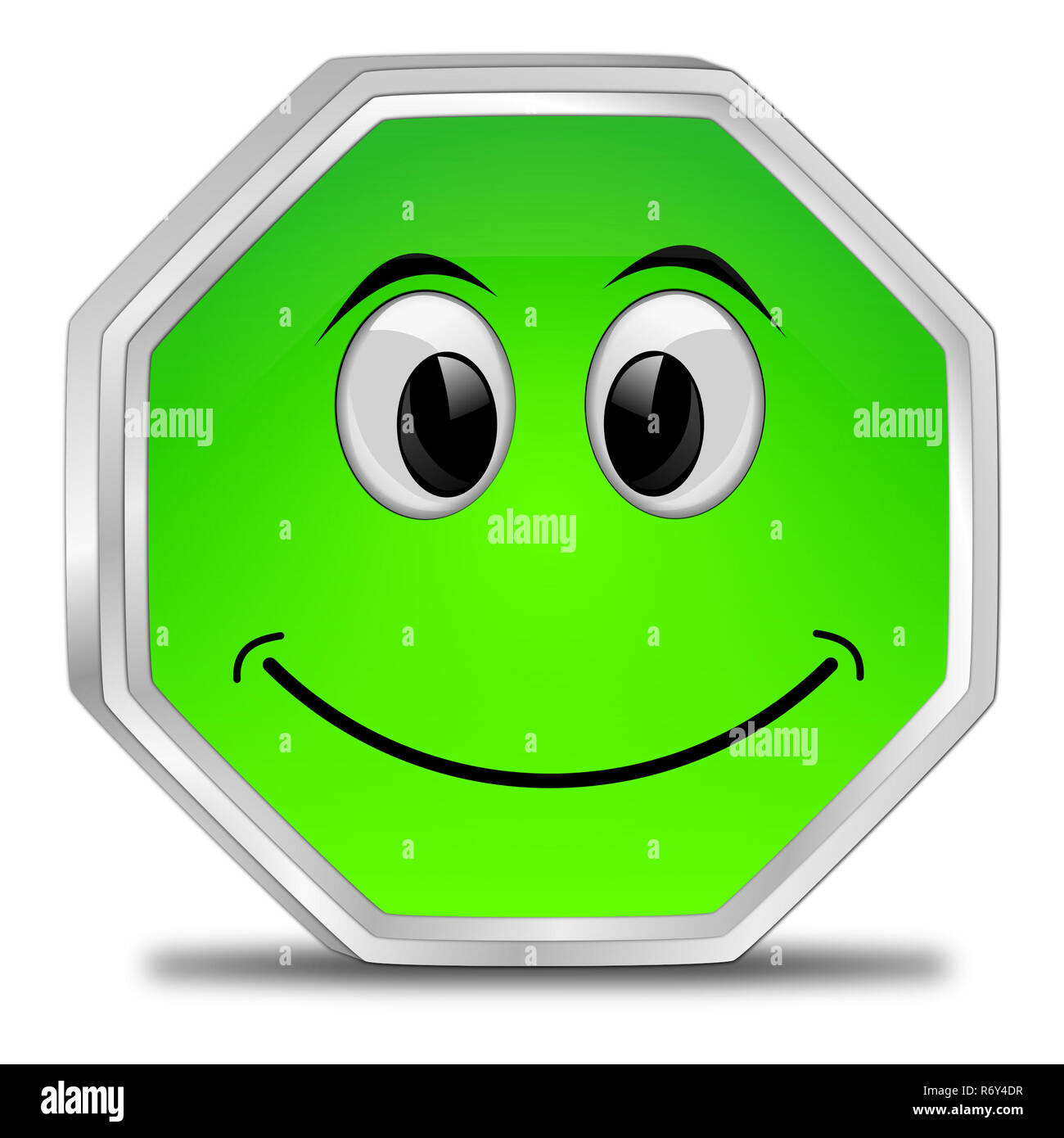 green Button with smiling face - 3D illustration Stock Photo - Alamy