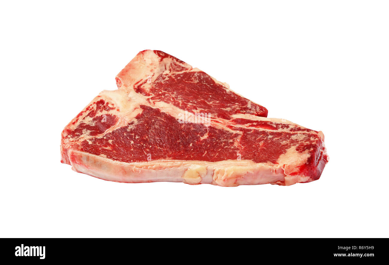 Close up raw beef T-bone steak isolated on white Stock Photo - Alamy