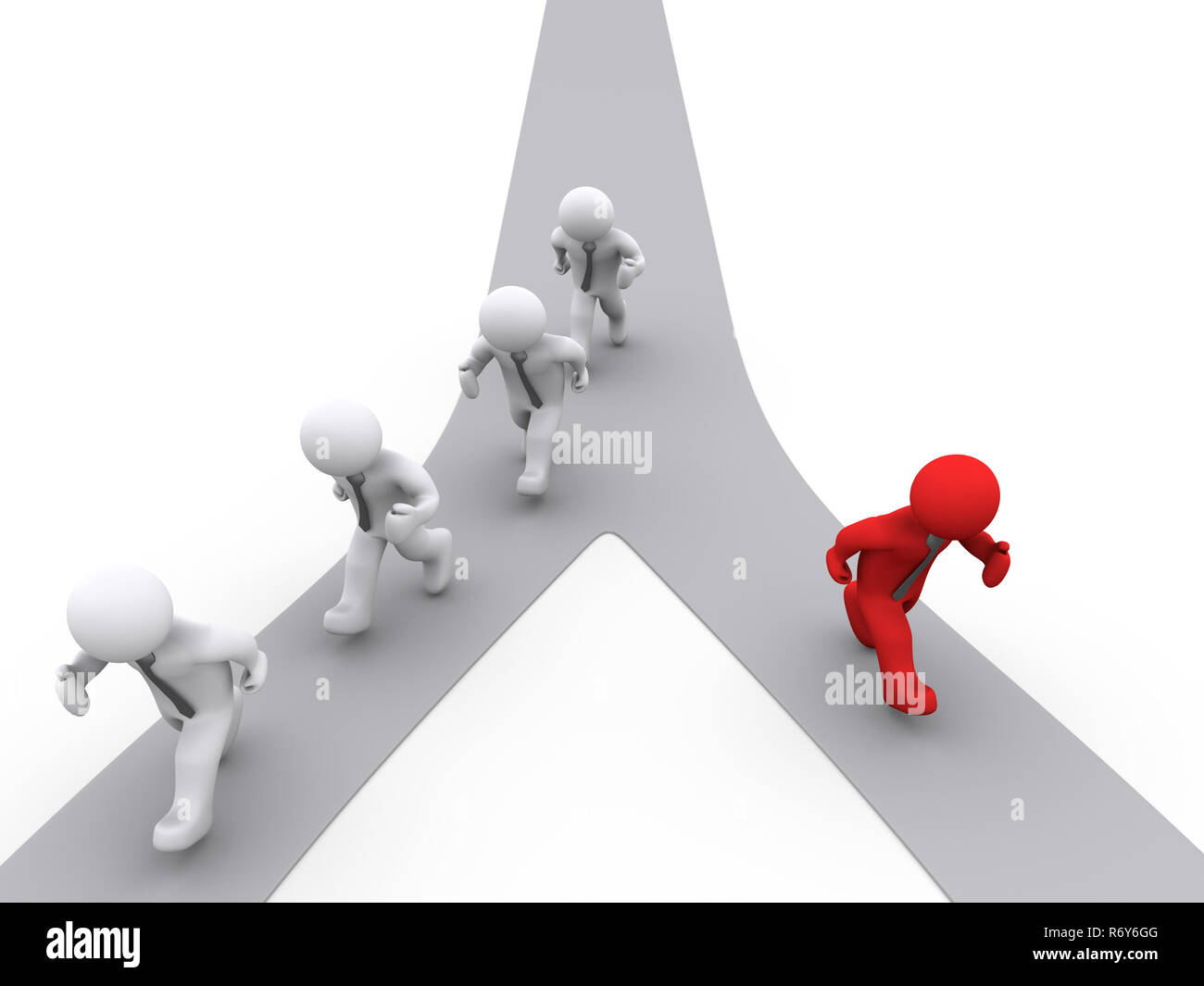 Different 3d businessman running on the right path Stock Photo - Alamy