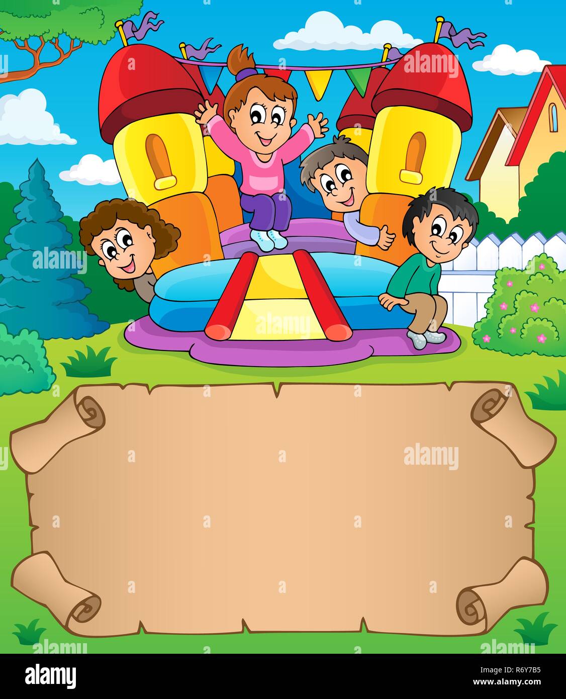 Small parchment and kids playing theme 1 Stock Photo - Alamy