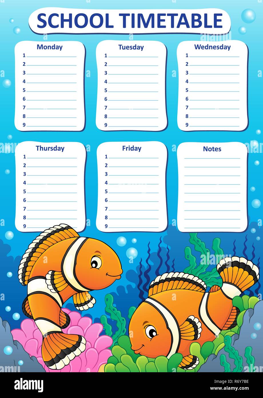 Weekly school timetable design 5 Stock Photo - Alamy