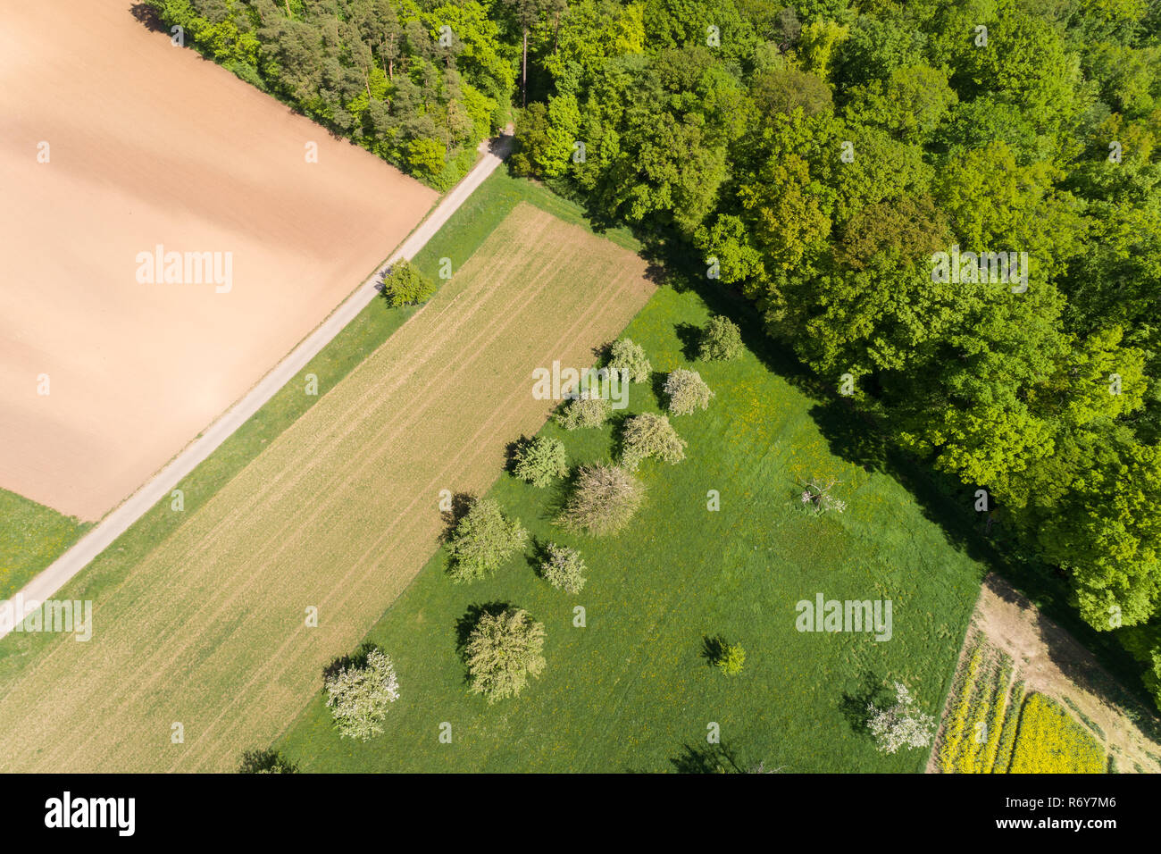 aerial view landscape forest and fields in spring Stock Photo - Alamy