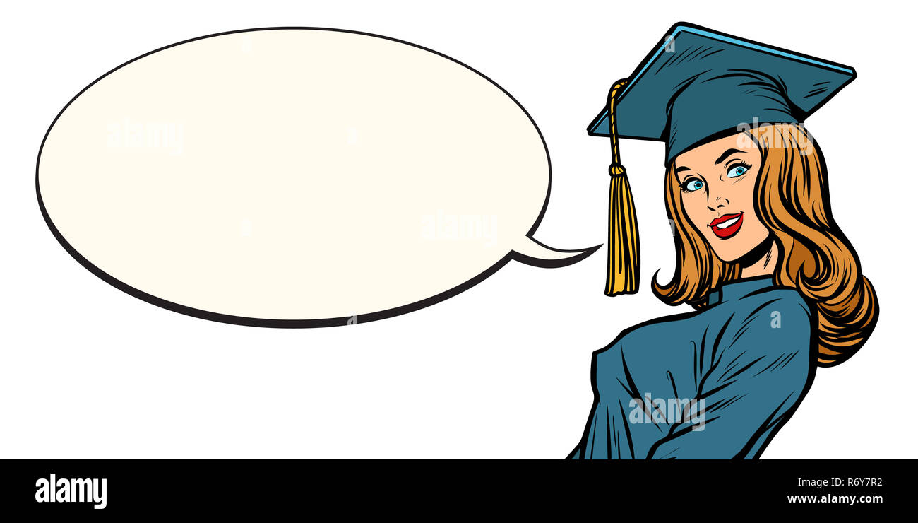 female graduate comic book bubble Stock Photo - Alamy