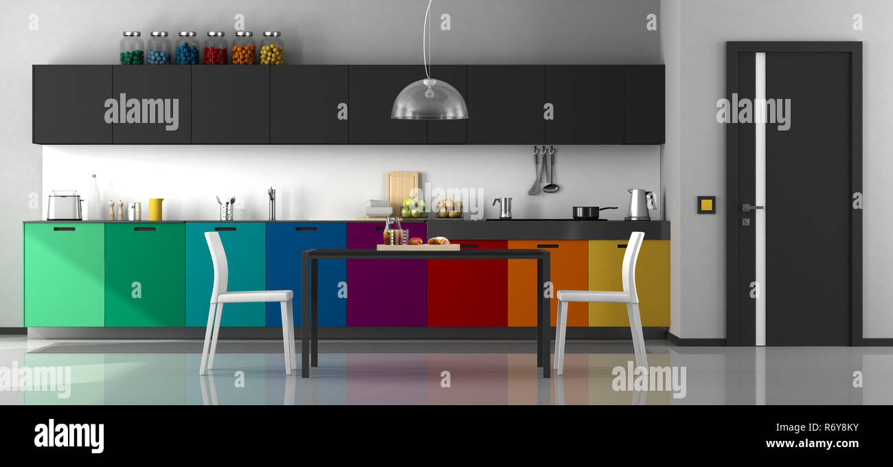 Colorful modern kitchen Stock Photo - Alamy