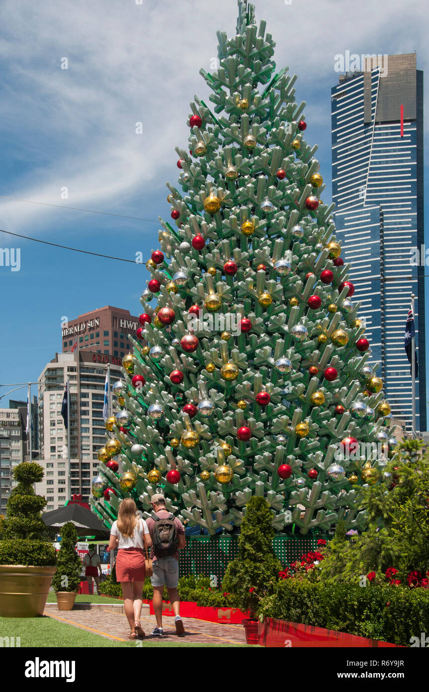 Christmas festivities at Federation Square, with Eureka Tower ...