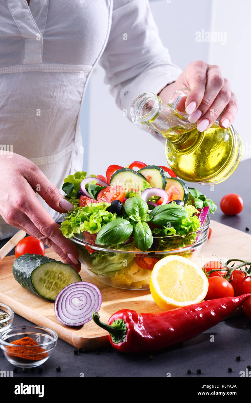 Preparation of a vegetable salad from fresh organic ingredients Stock ...