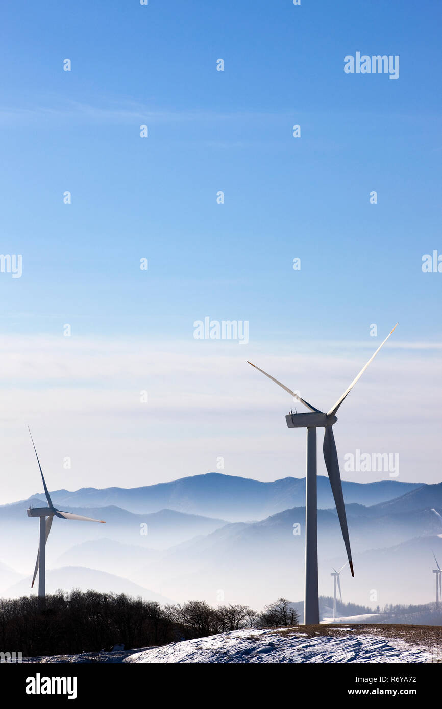 Wind turbines in rural, Province of Gangwon, south korea Stock Photo ...
