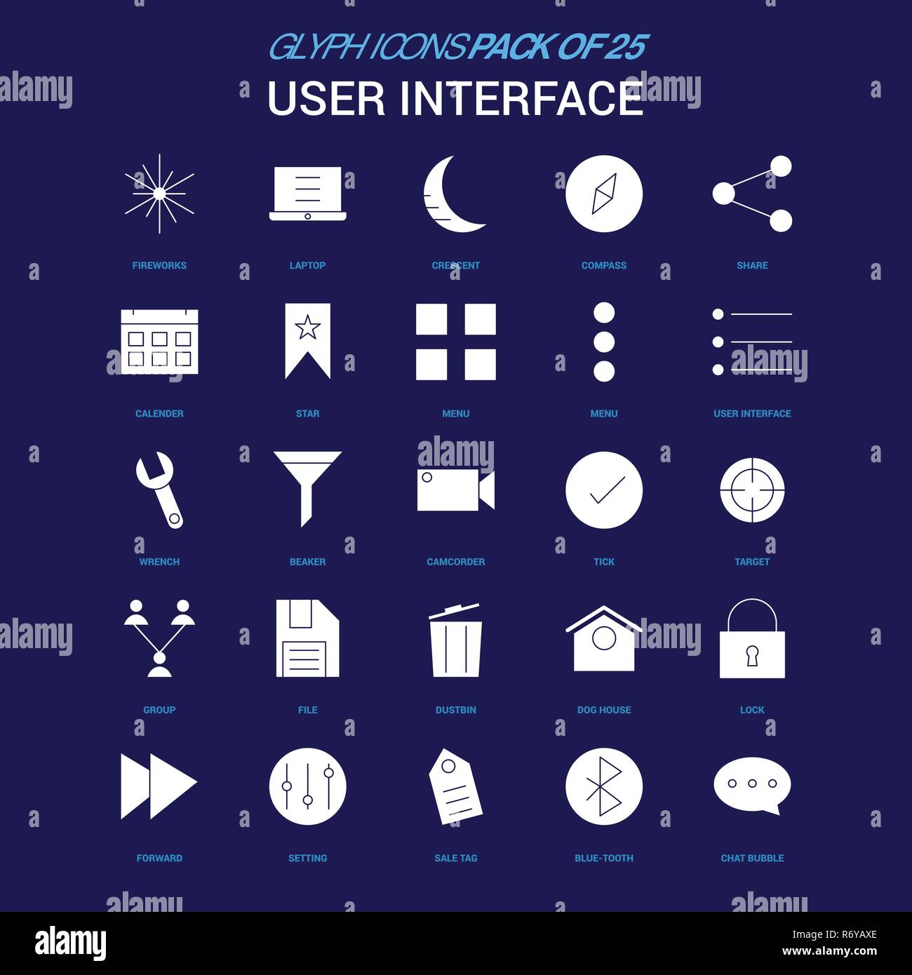 User Interface White icon over Blue background. 25 Icon Pack Stock ...