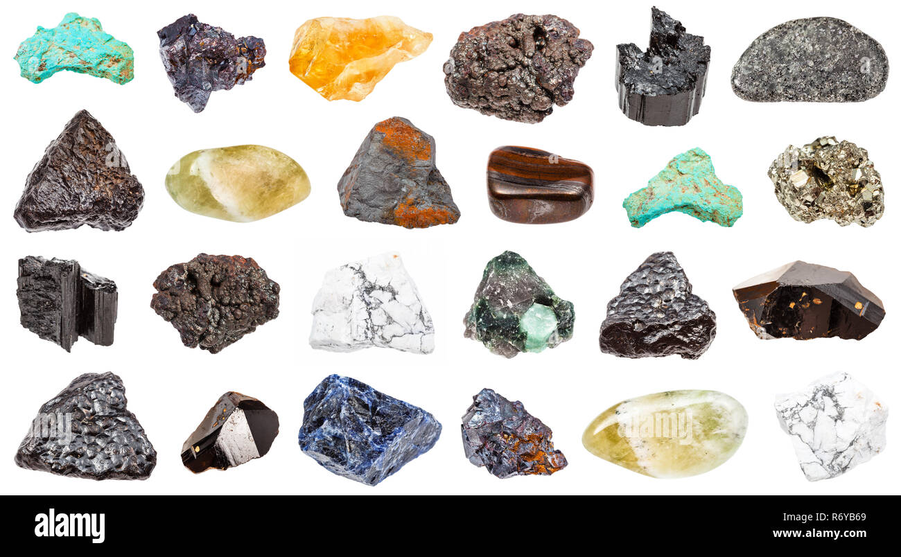collection of minerals isolated on white Stock Photo - Alamy
