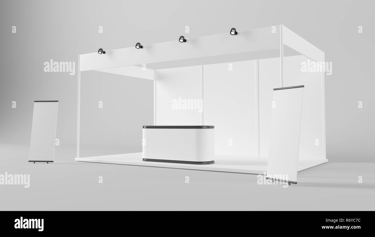 White creative exhibition stand design. Booth template. Corporate ...