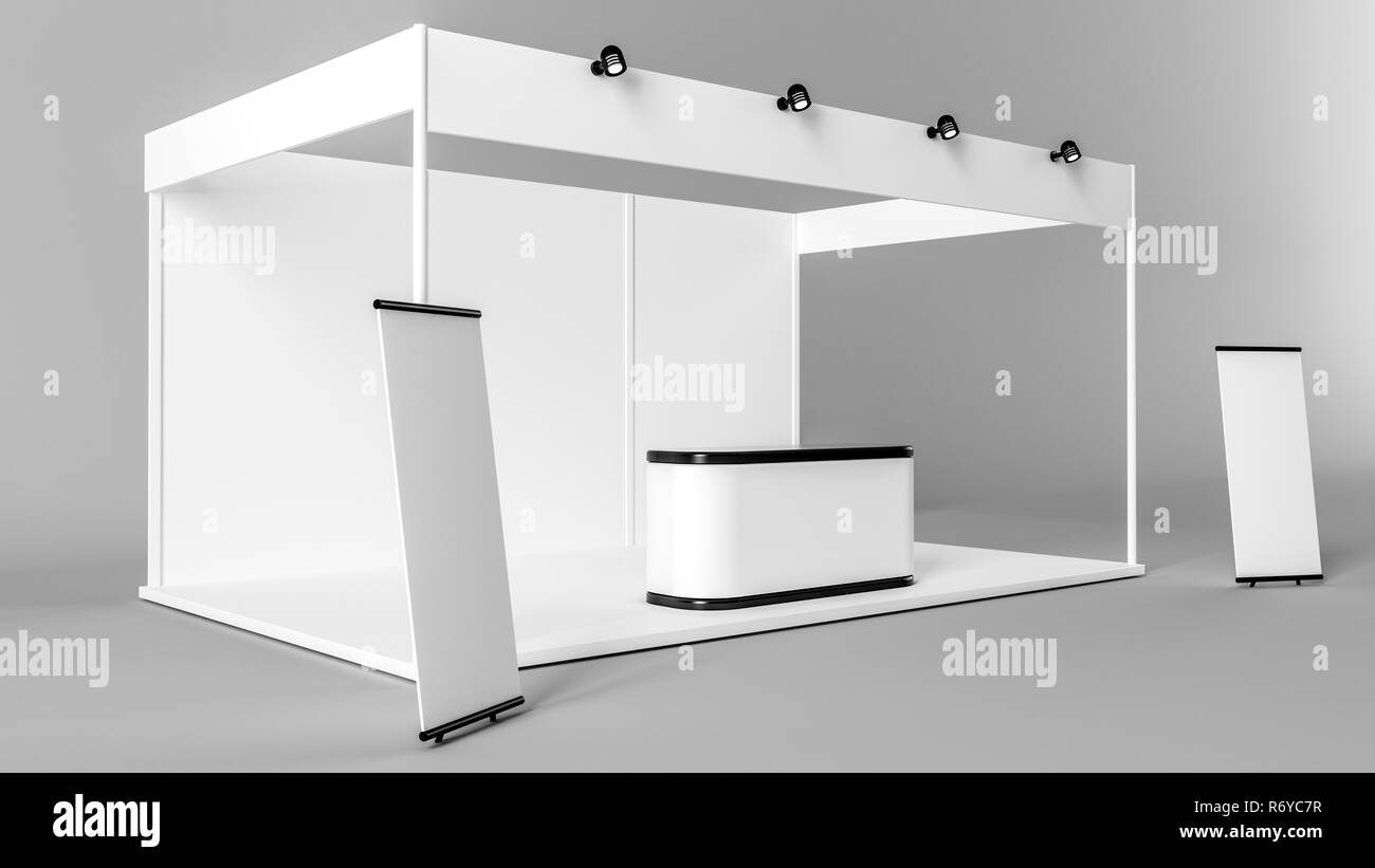 White creative exhibition stand design. Booth template. Corporate ...