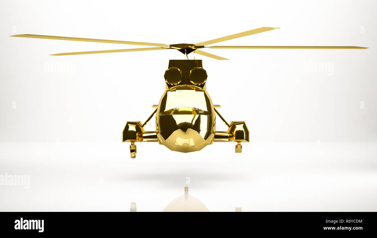 golden 3d rendering of a helicopter inside a studio Stock Photo - Alamy
