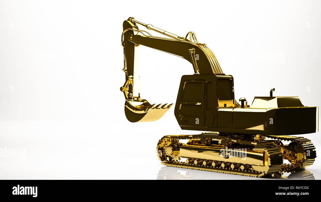 golden 3d rendering of a construction digger inside a studio Stock ...