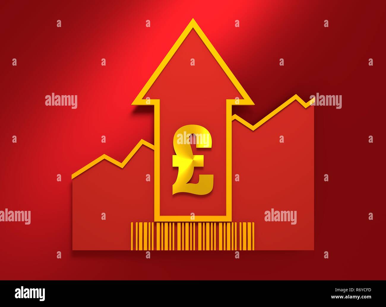 Pound sign and rise up arrow. Growth diagram and bar code. Relative for ...