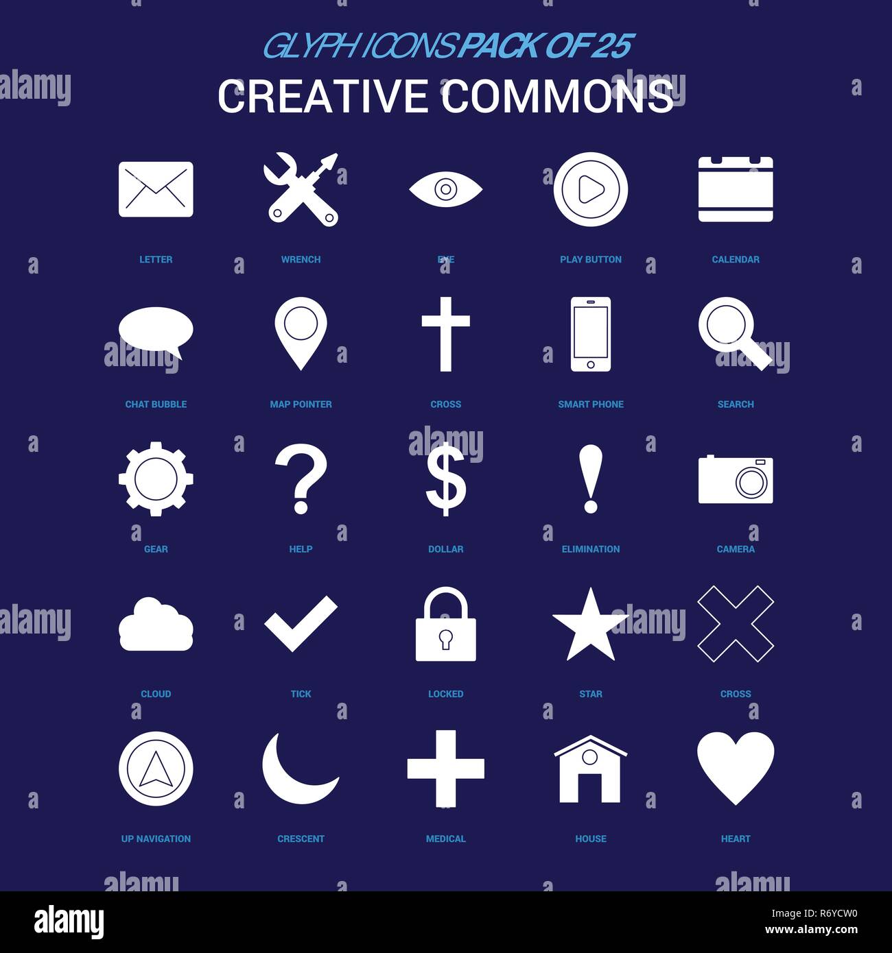 Creative Commons White icon over Blue background. 25 Icon Pack Stock ...