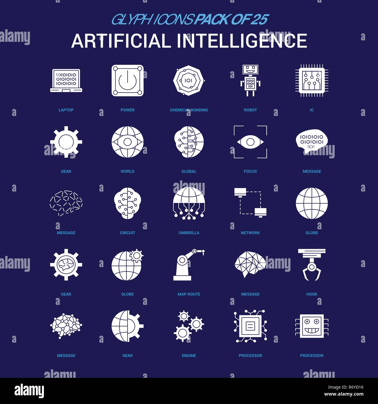 Artificial Intelligence White icon over Blue background. 25 Icon Pack ...