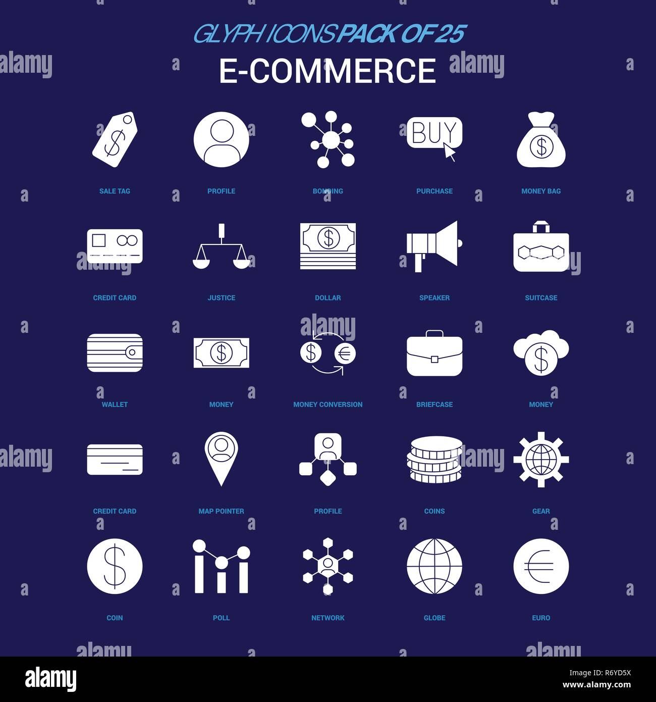 E-Commerce White icon over Blue background. 25 Icon Pack Stock Vector ...
