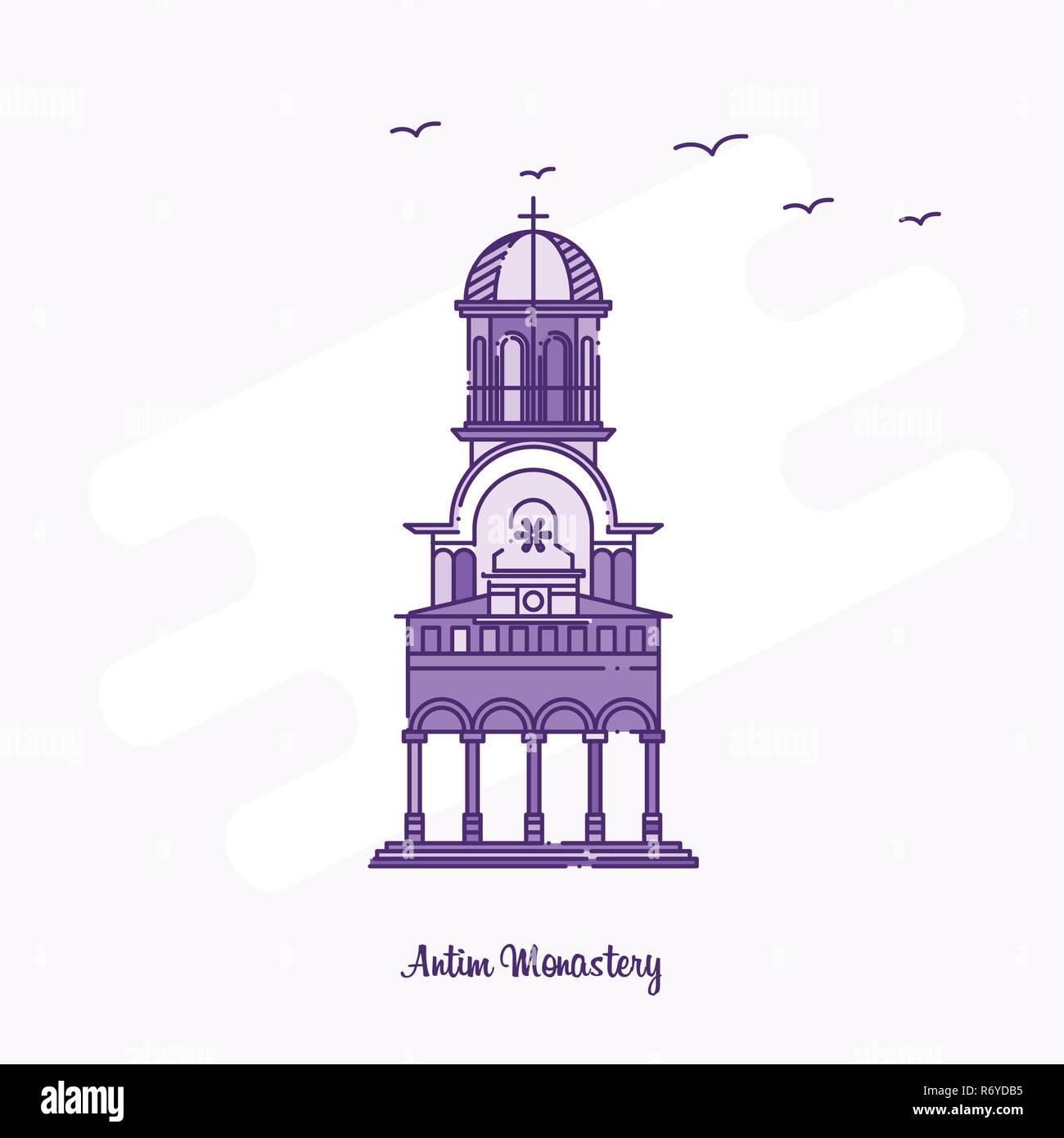 ANTIM MONASTERY Landmark Purple Dotted Line skyline vector illustration ...