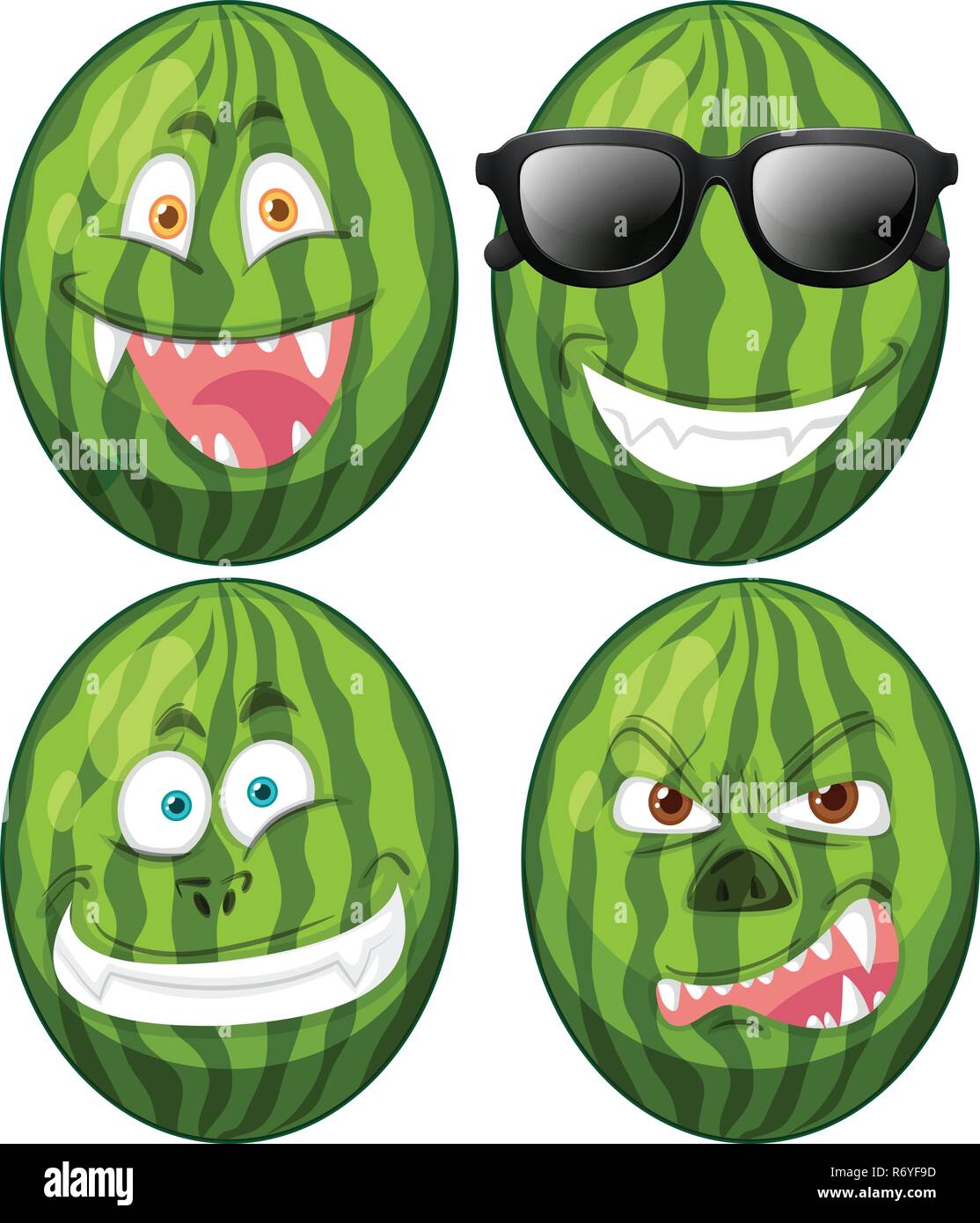 Set of watermelon faces illustration Stock Vector Image & Art - Alamy