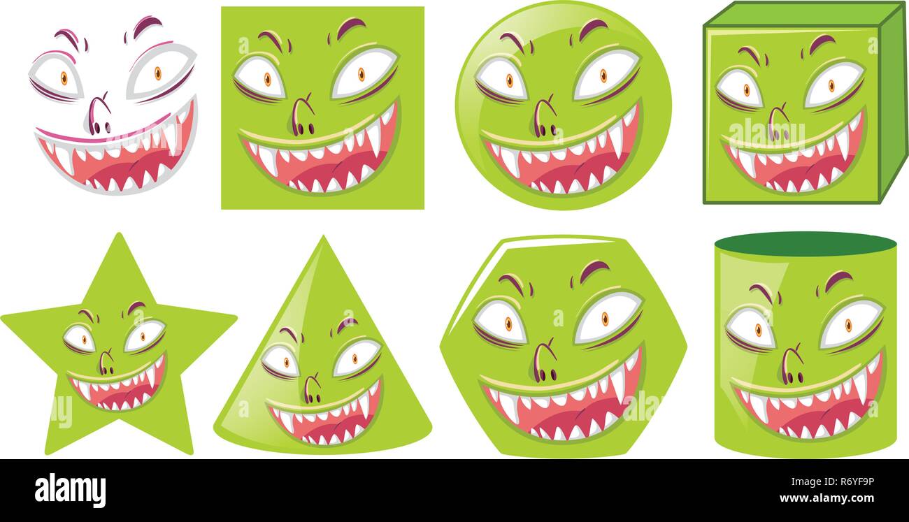 Creepy monster face on diffrent shape illustration Stock Vector Image ...