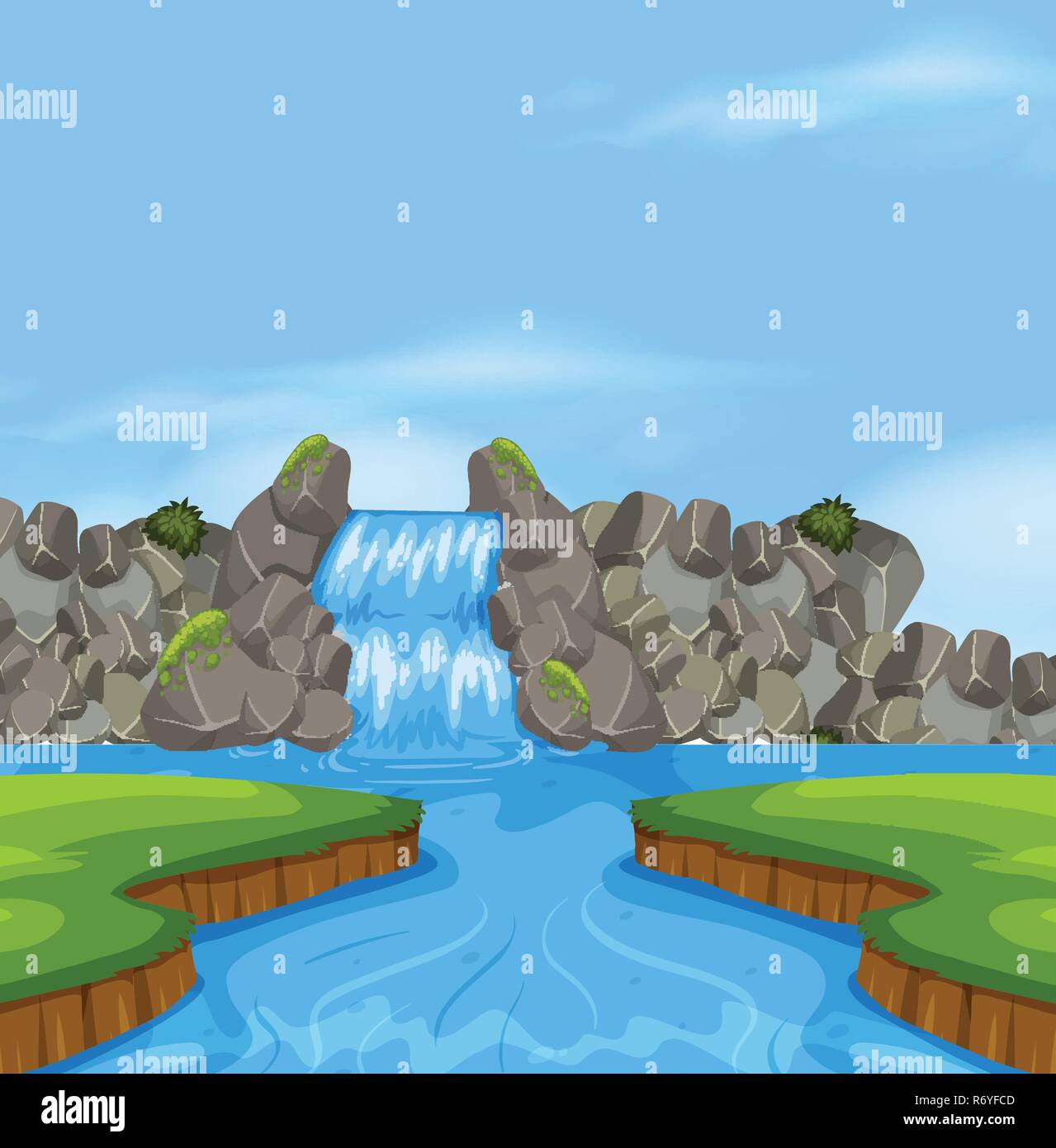 Waterfall nature landscape scene illustration Stock Vector Image & Art ...