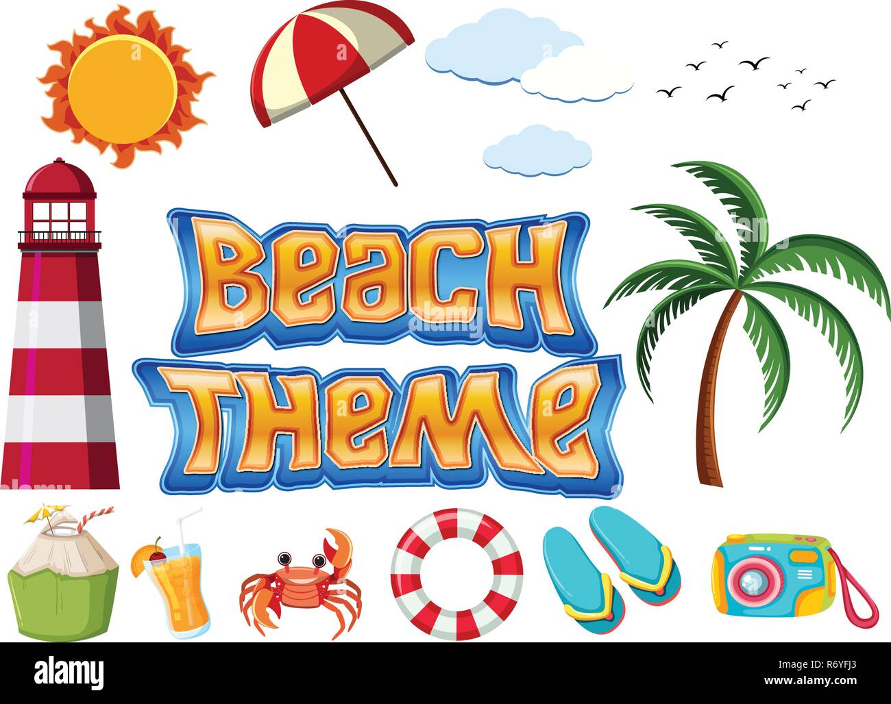 Set of Beach theme objects illustration Stock Vector Image & Art - Alamy